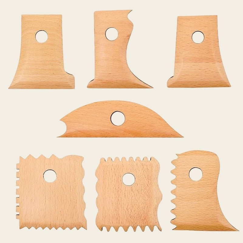 7 Piece Wooden Rib & Scraper Tool Set
